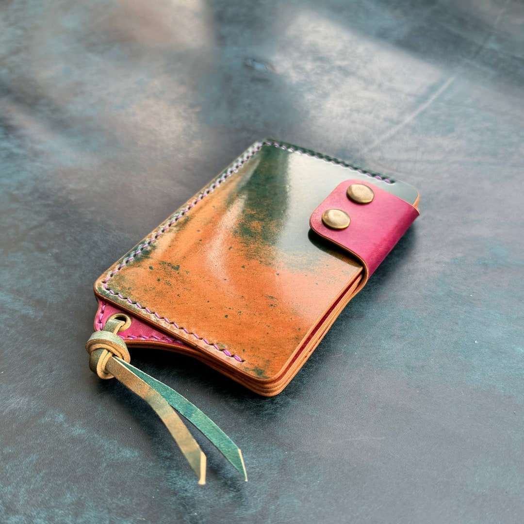 Rocado Shell Cordovan Leather Card Holder: Marbled Pink and Turquoise ...