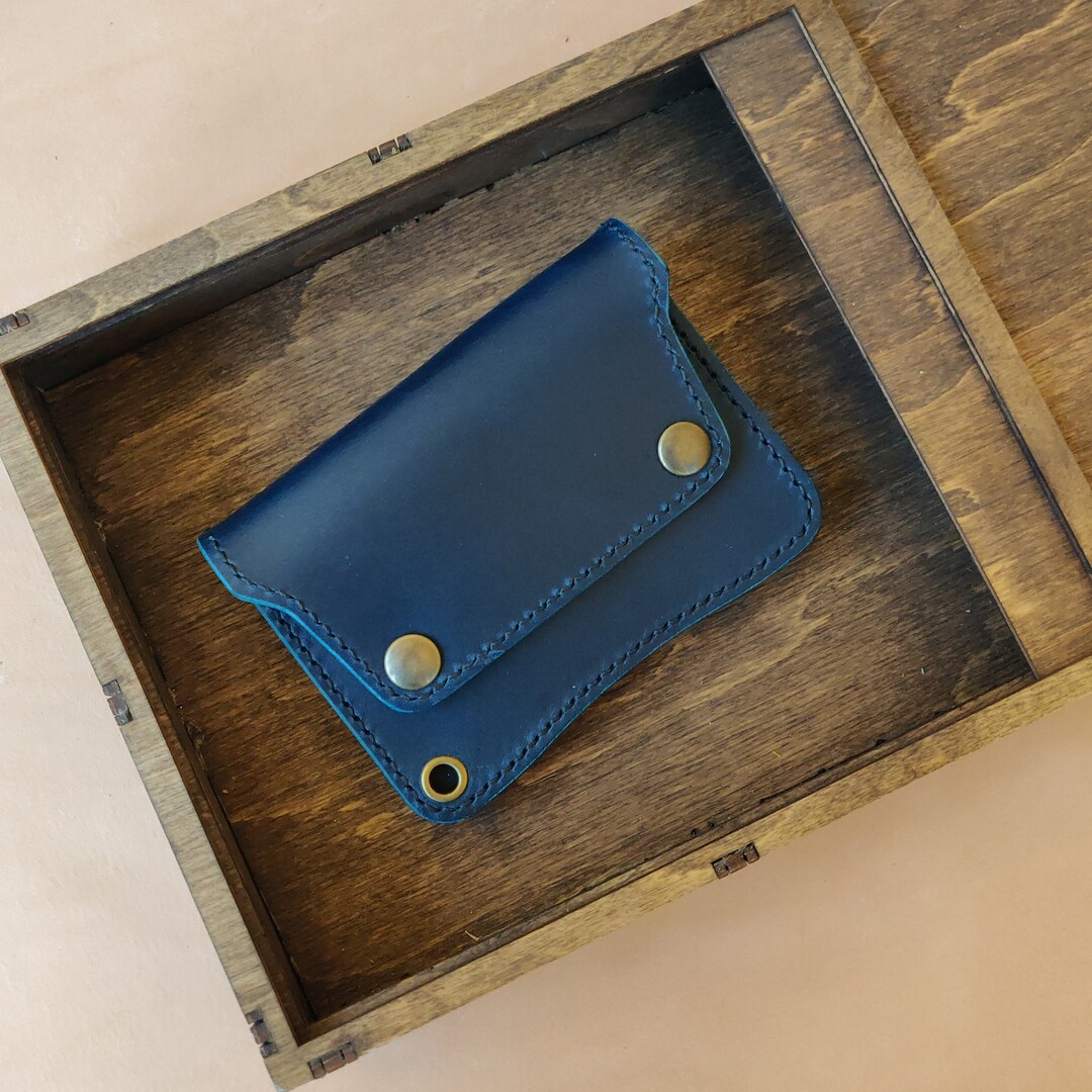 Handmade Leather Mini Trucker Wallet With Chain Ring - Etsy