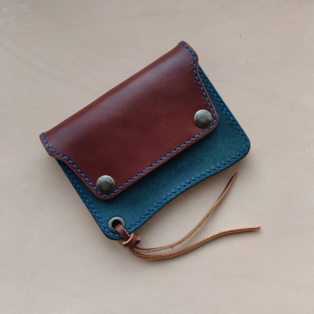 Handmade Leather Mini Trucker Wallet With Chain Ring - Etsy