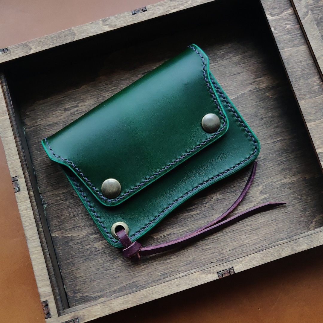 Handmade Leather Mini Trucker Wallet With Chain Ring - Etsy