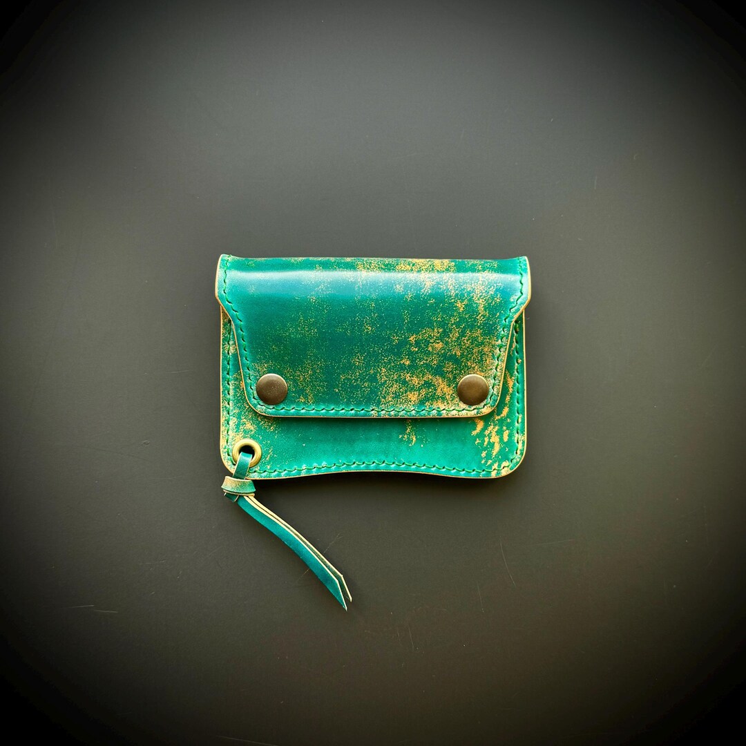 Rocado Shell Cordovan Trucker Wallet: Marbled Turquoise Biker Leather ...