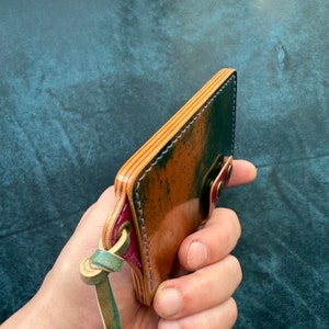 Rocado Shell Cordovan Leather Card Holder: Marbled Pink and Turquoise ...