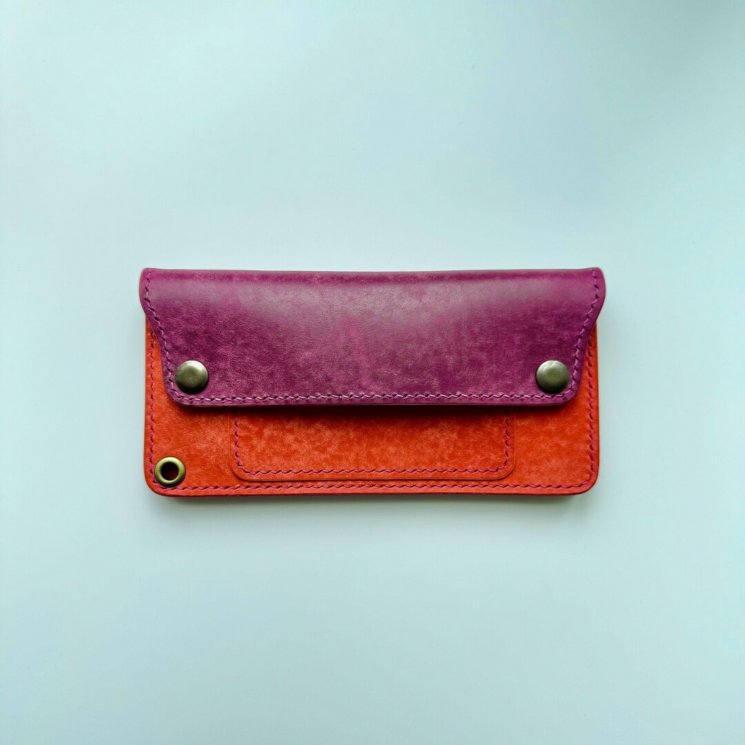 Handmade Red & Purple Leather Long Trucker Wallet With Chain Ring - Etsy