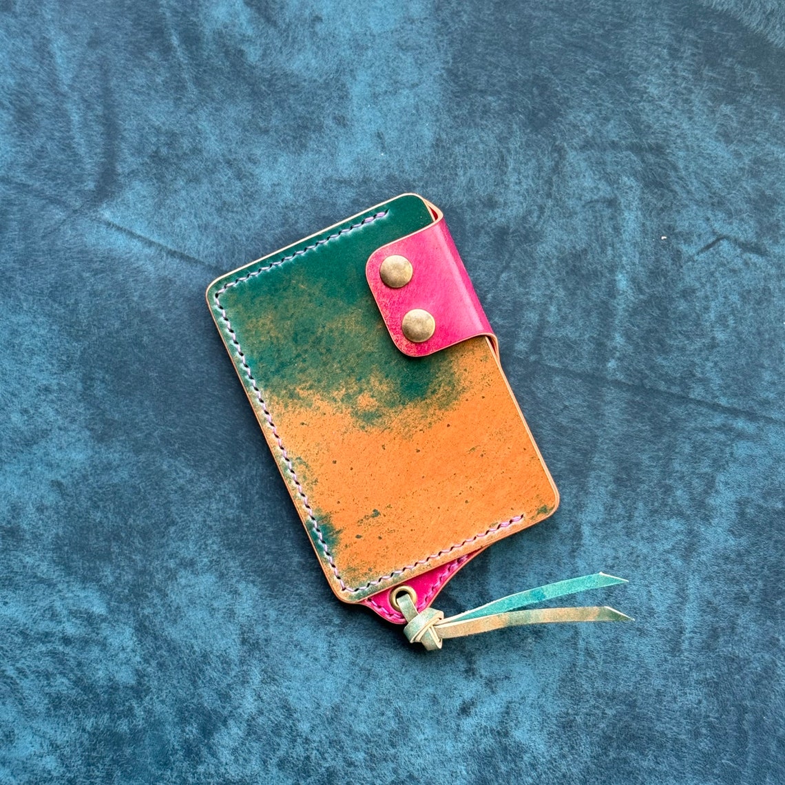 Rocado Shell Cordovan Leather Card Holder: Marbled Pink and Turquoise ...