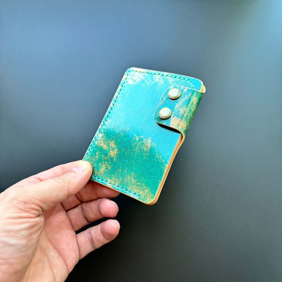 Rocado Shell Cordovan Leather Card Holder: Turquoise Marbled Mini ...