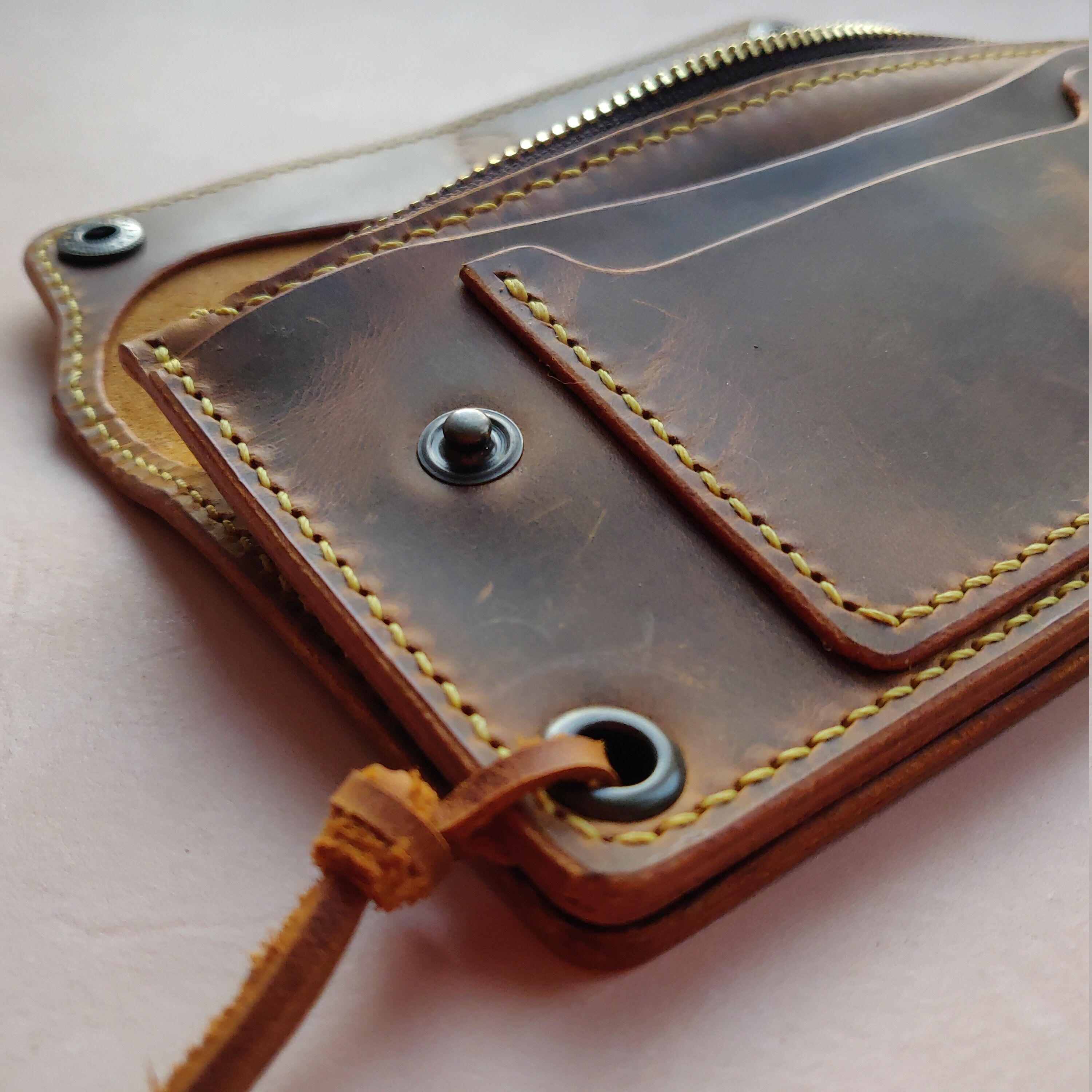 Handmade Brown Distressed Leather Long Trucker Wallet With Chain Ring ...