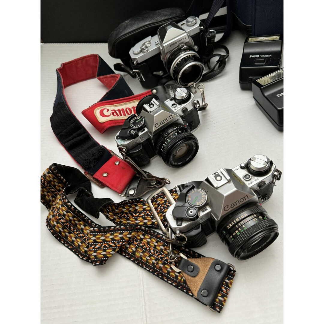 Vintage Canon and Nikkormat Film Cameras Bundle With Straps & Lenses - Etsy