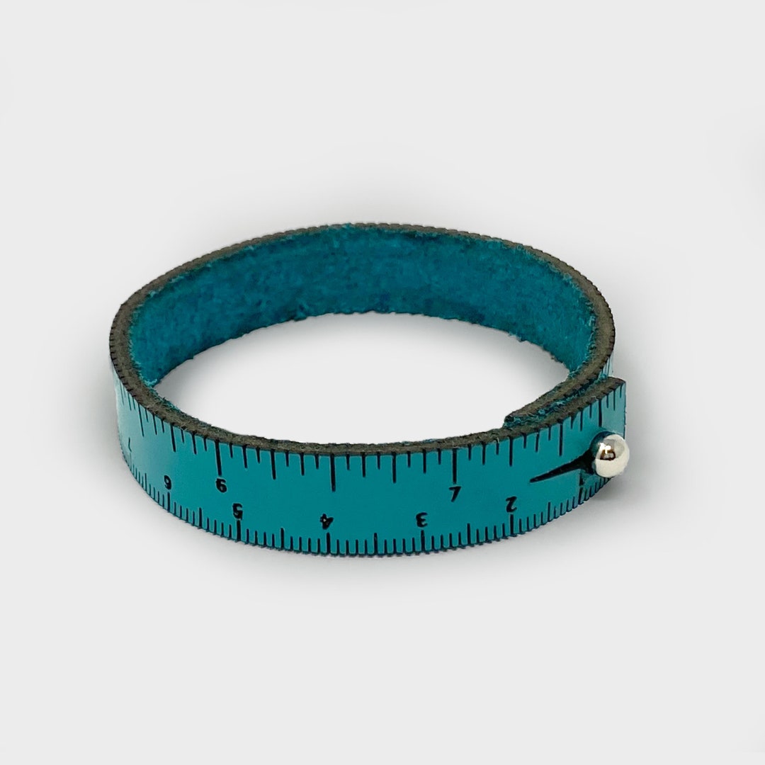 WRIST RULER | Single Wrap Tape Measure Bracelet Teal | Leather Cuff ...