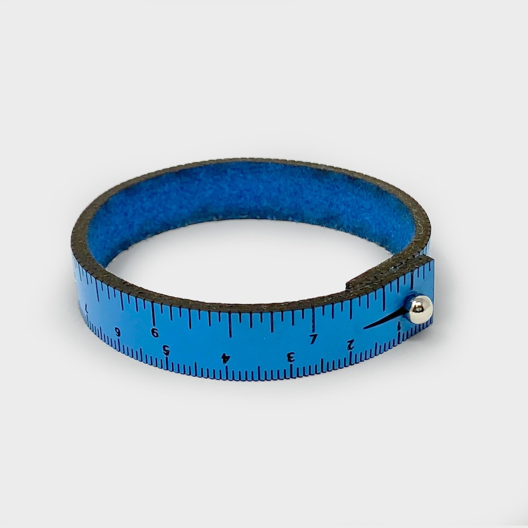 WRIST RULER | Blue Single Wrap Tape Measure Bracelet | Leather Cuff ...