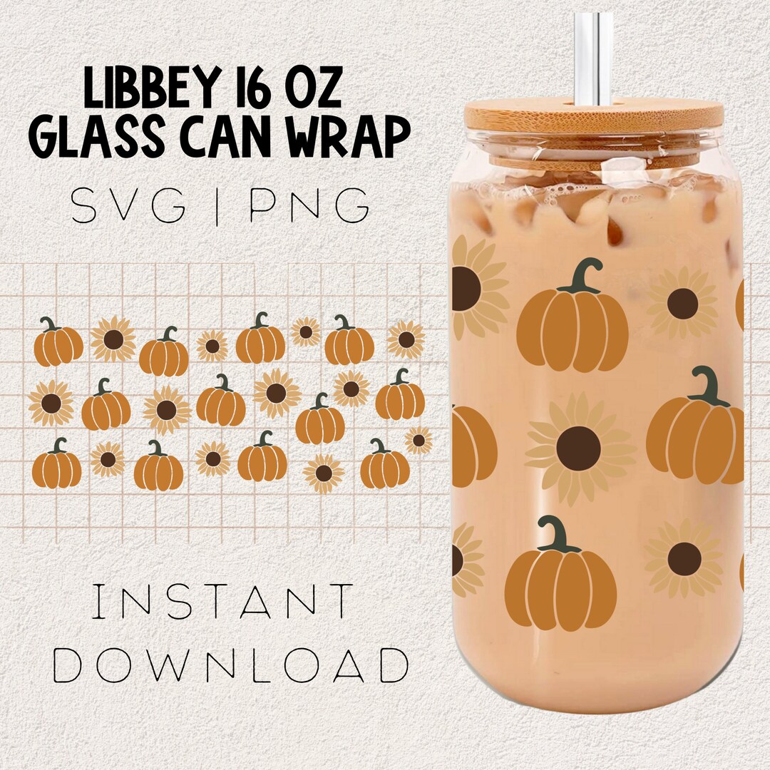 Pumpkin Sunflower Glass Can Wrap SVG | Fall Glass Cup, Halloween Cup ...