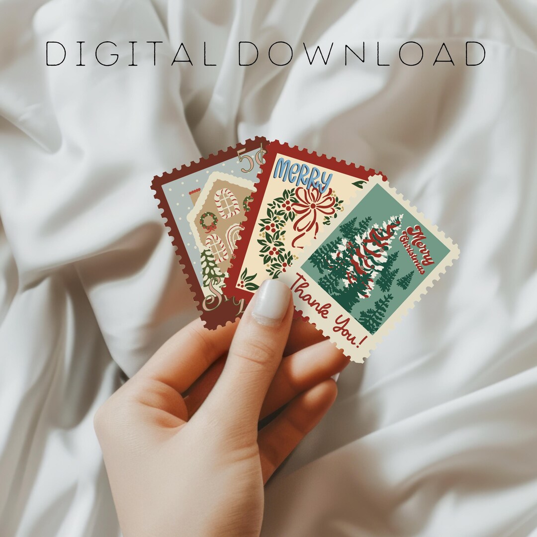 Vintage Christmas Stamps PNG Printable Bundle | Packaging Stickers Png ...