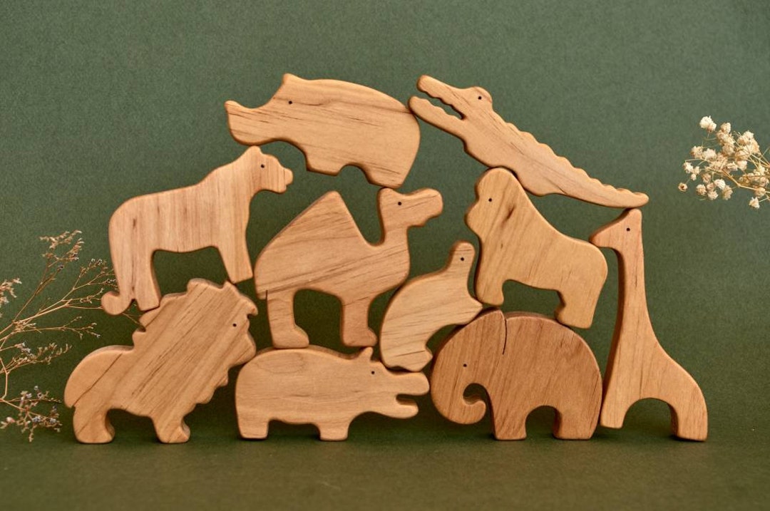 Simple Design Wooden Safari Animals Toys Figurines Baby - Etsy