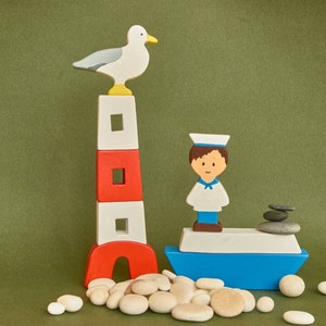 Wooden Marine Boat Lighthouse Figurines Sea Animals Toys - Etsy