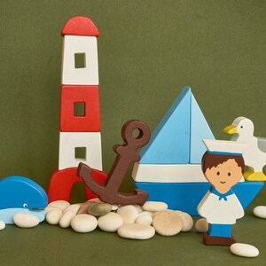 Wooden Marine Boat Lighthouse Figurines Sea Animals Toys - Etsy