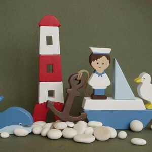 Wooden Marine Boat Lighthouse Figurines Sea Animals Toys - Etsy