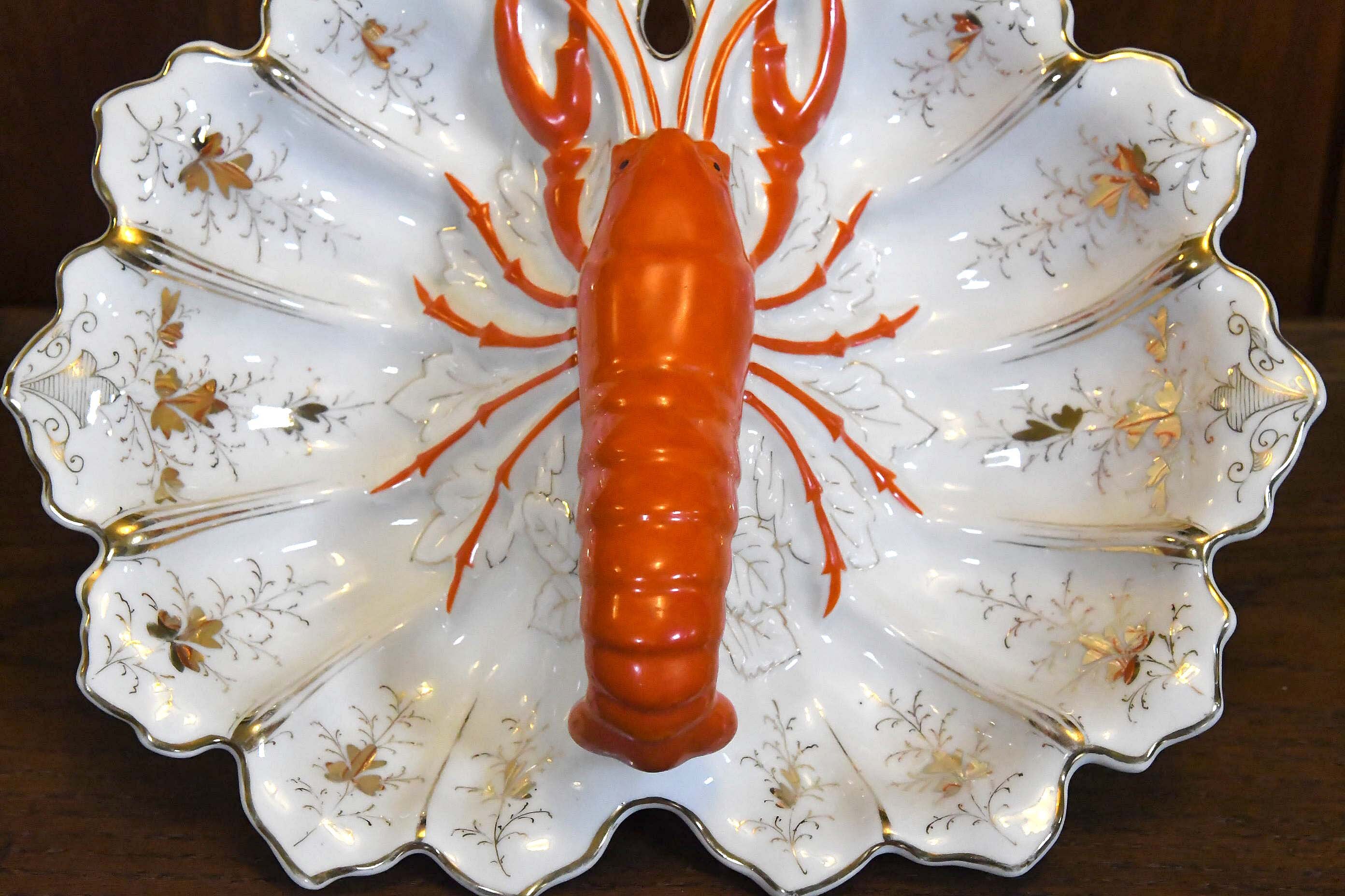 Large Victorian Porcelain Vintage Figural Lobster Serving Platter Made ...