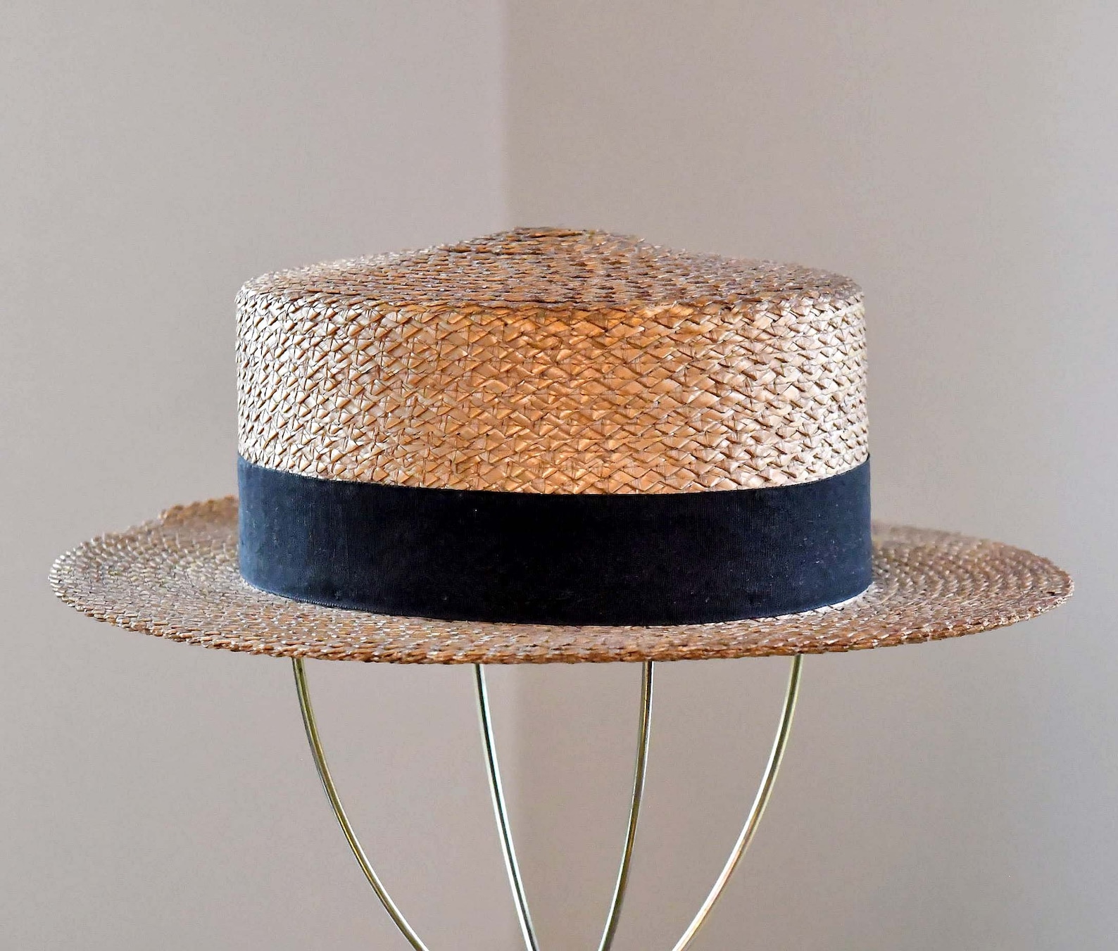 Vintage Mens Straw Boater Hat With Ribbon and Bow - Etsy