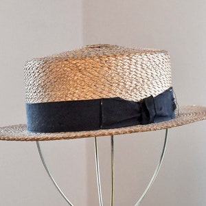 Vintage Mens Straw Boater Hat With Ribbon and Bow - Etsy