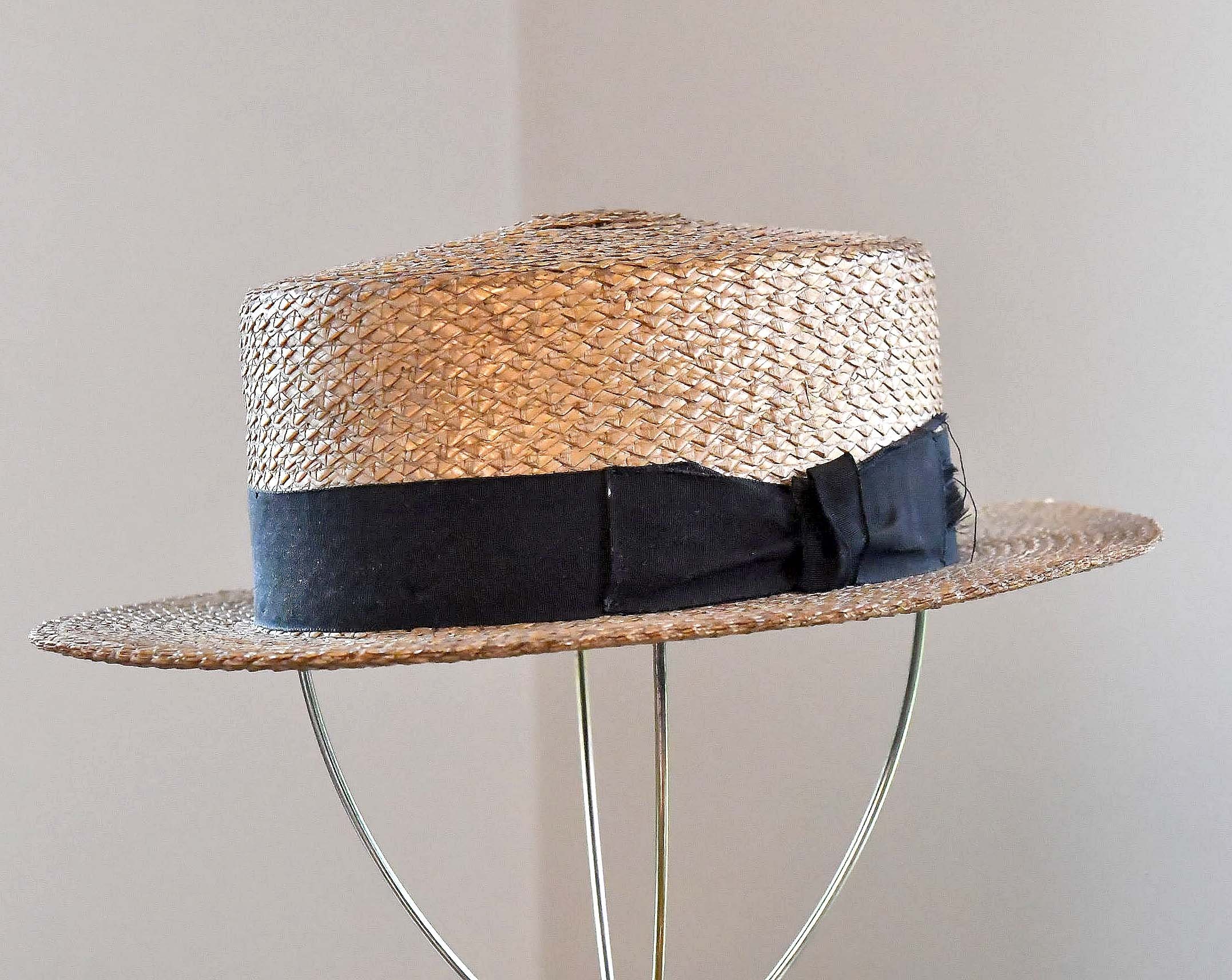 Vintage Mens Straw Boater Hat With Ribbon and Bow - Etsy