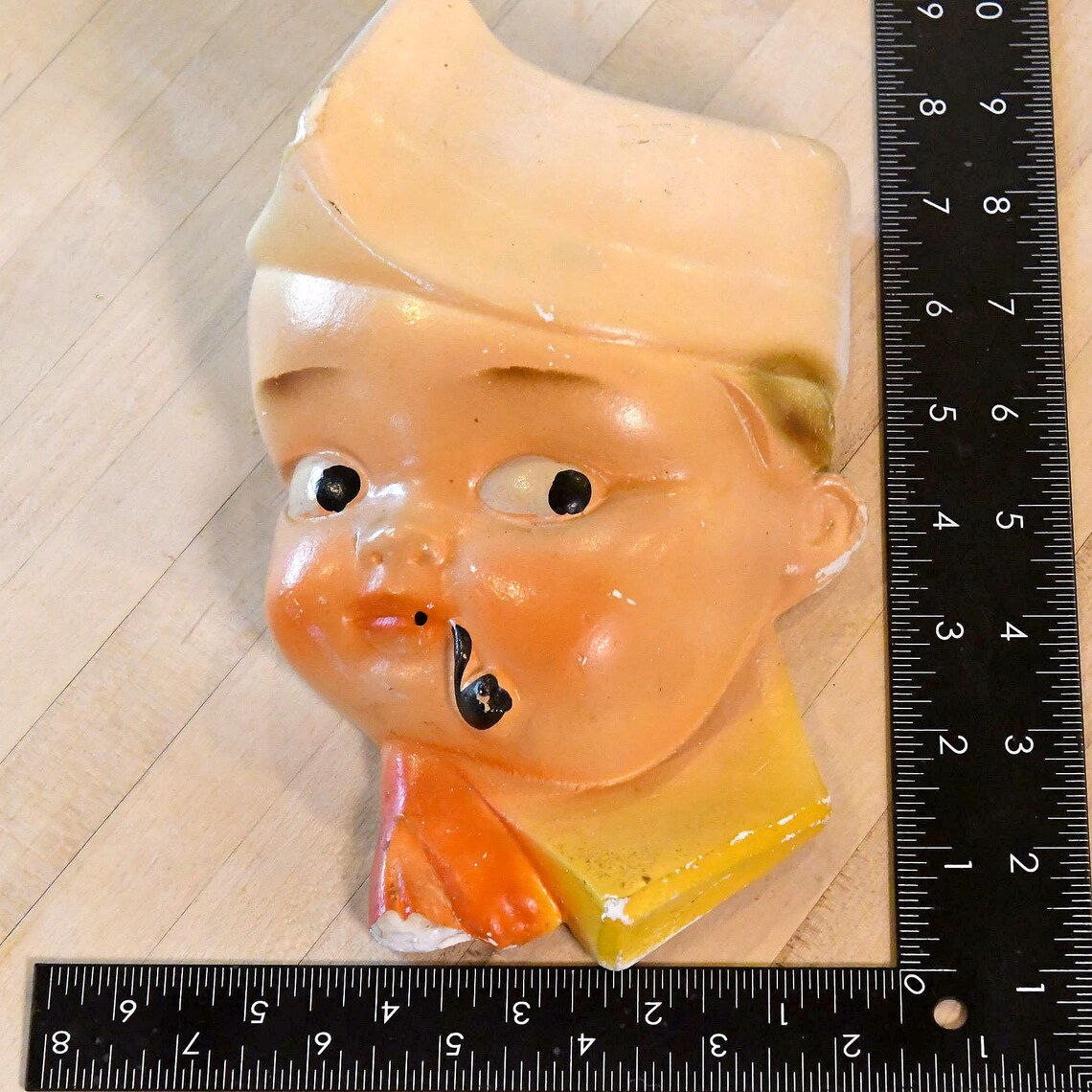 Vintage Chalkware Soilder Boy With Pipe Kitchen Wall Mount String ...