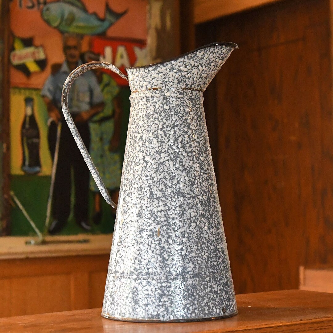 Vintage Metal European Thick Texture Glaze Enamelware Porcelain Pitcher ...