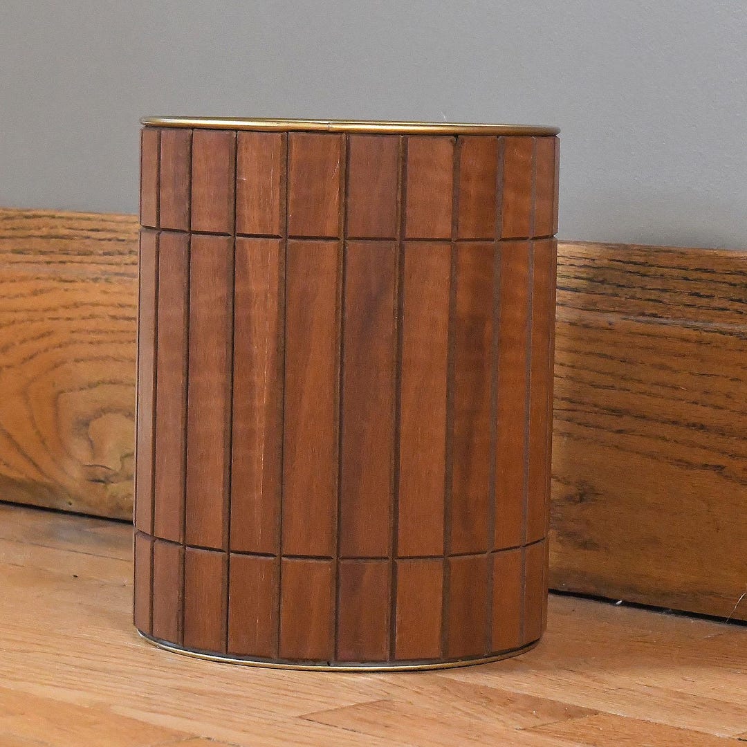 MCM Ransburg Walnut Wood Slat Garbage Trash Can Wastebasket - Etsy