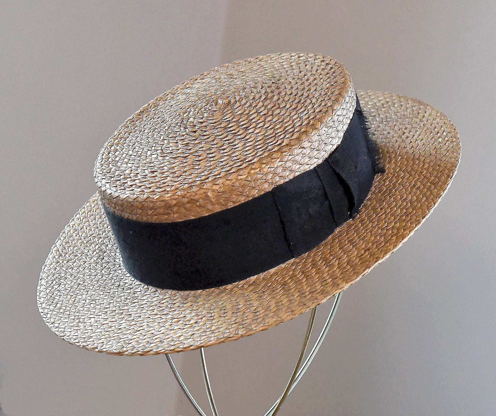Vintage Mens Straw Boater Hat With Ribbon and Bow - Etsy