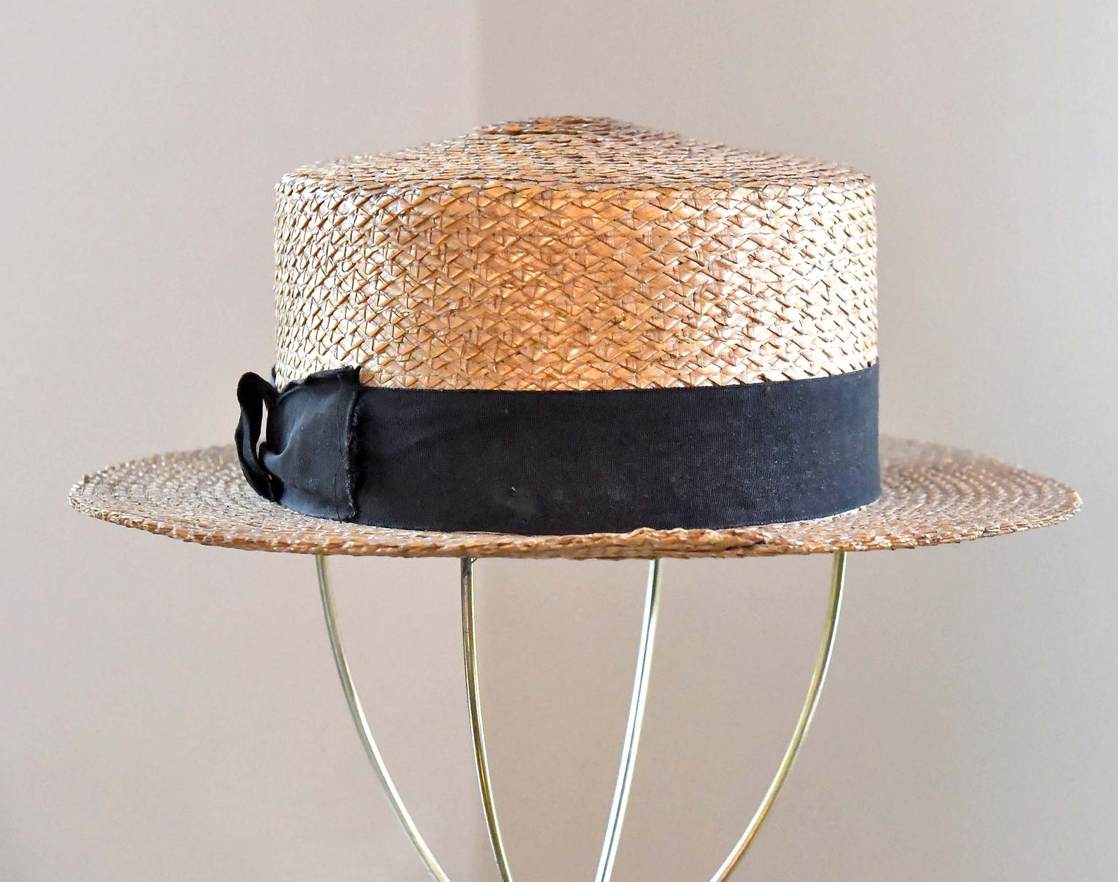 Vintage Mens Straw Boater Hat With Ribbon and Bow - Etsy