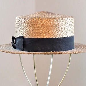 Vintage Mens Straw Boater Hat With Ribbon and Bow - Etsy
