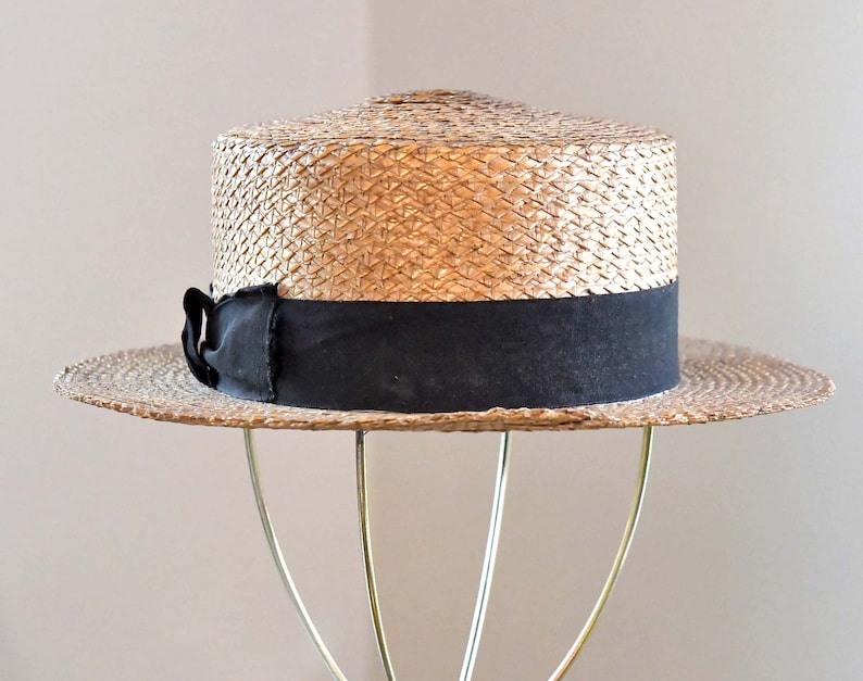 Vintage Mens Straw Boater Hat With Ribbon and Bow - Etsy