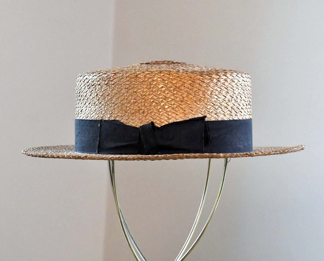 Vintage Mens Straw Boater Hat With Ribbon and Bow - Etsy