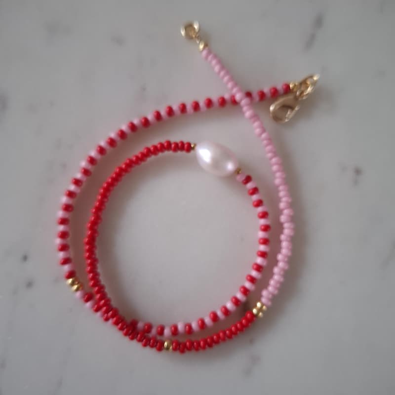 Beaded Pink Red Necklace - Etsy UK