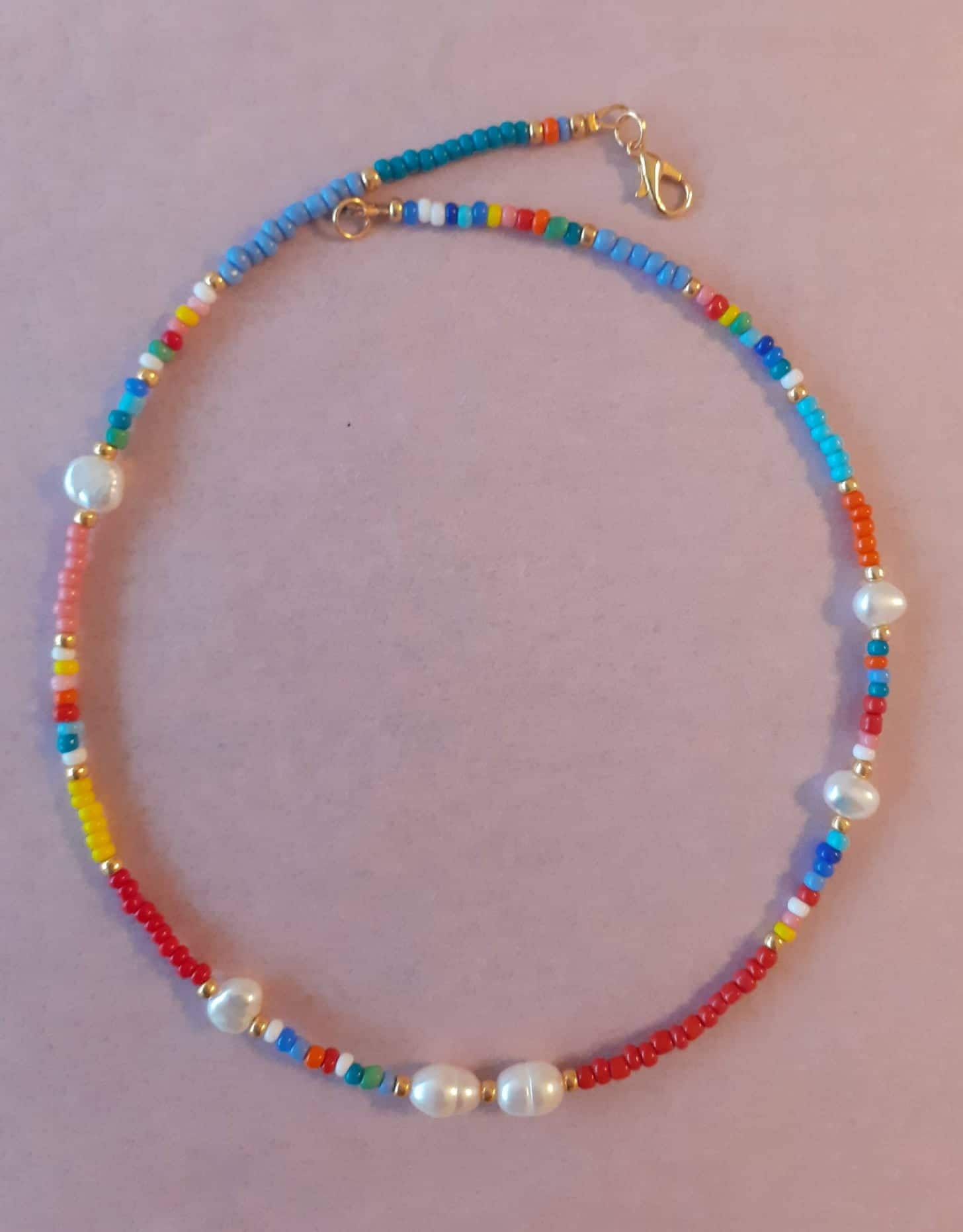 Colourful bead and freshwater pearl necklace colourful brsds | Etsy