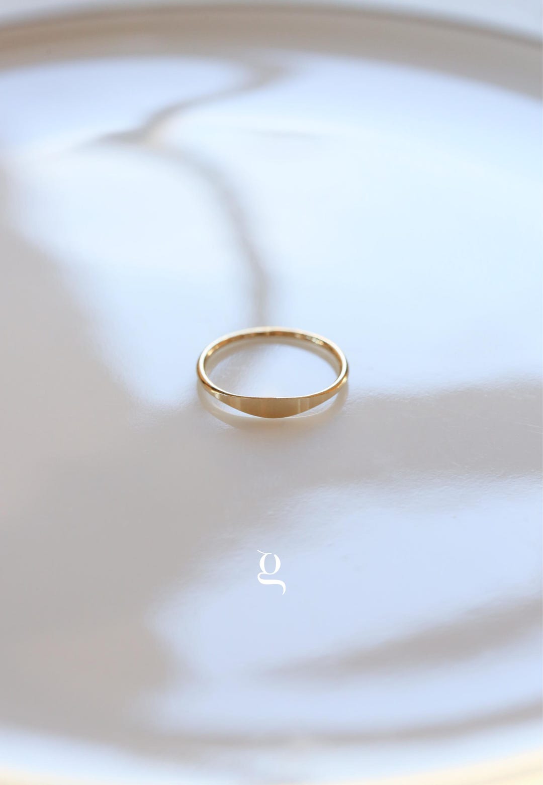 Minimalist Gold Signet Ring - 14K Gold Filled Band - Thin Flat Top Ring - Dainty Stacking Ring ...