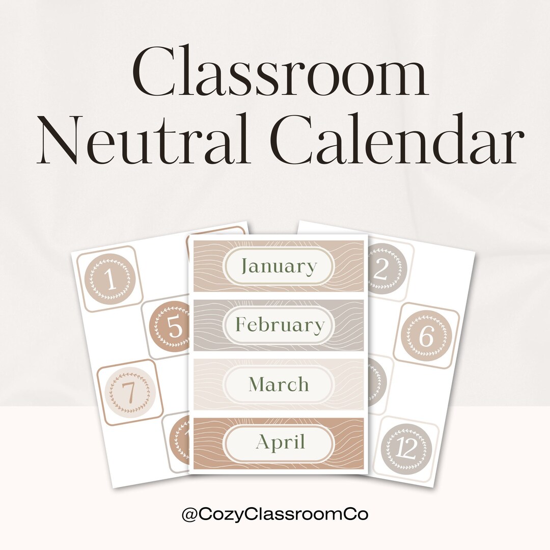 Classroom Calendar Display, Printable, Boho Neutral Design, Classroom ...