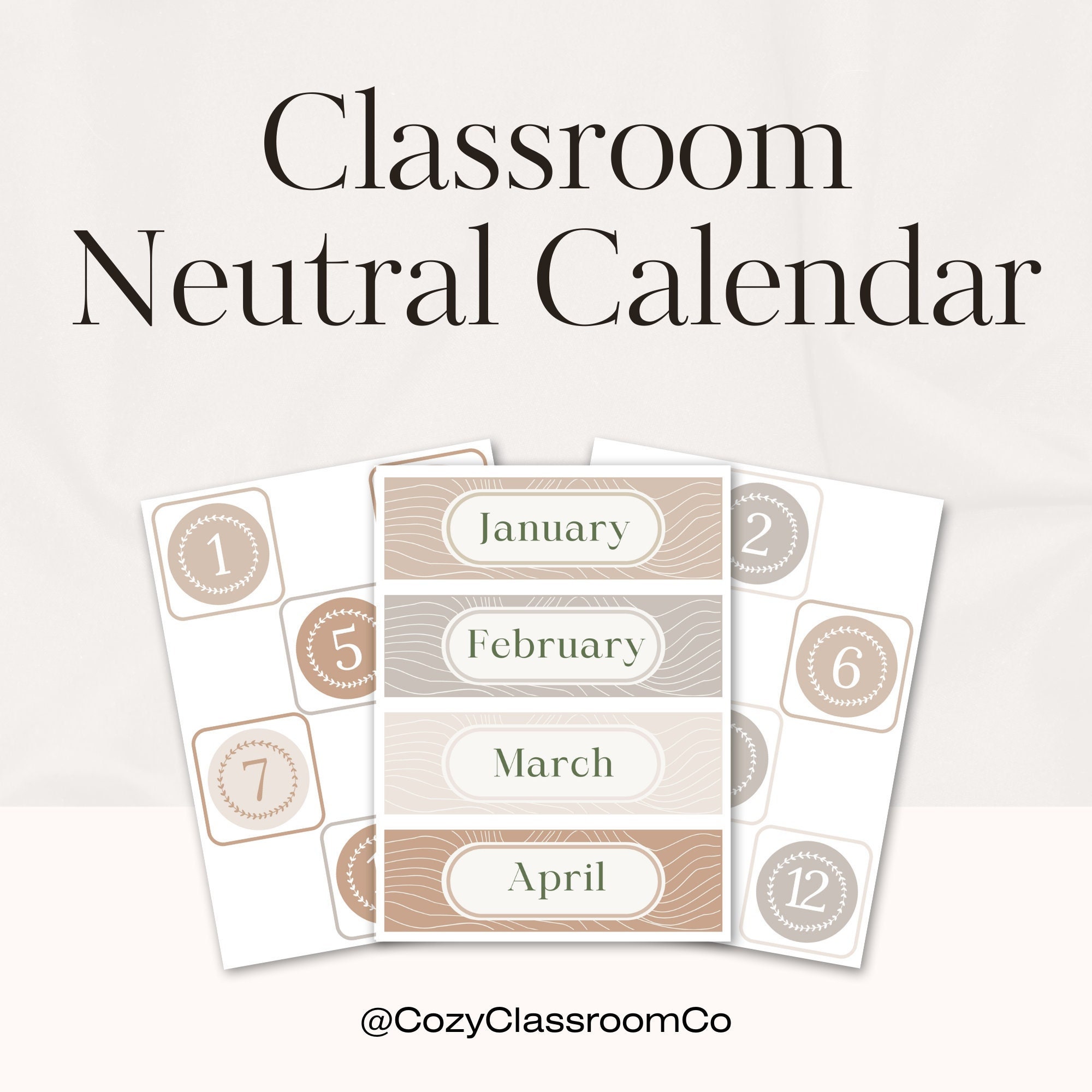 Classroom Calendar Display, Printable, Boho Neutral Design, Classroom ...