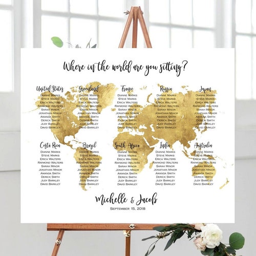 Editable Gold World Map Seating Chart Includes 5 Table Sizes - Etsy