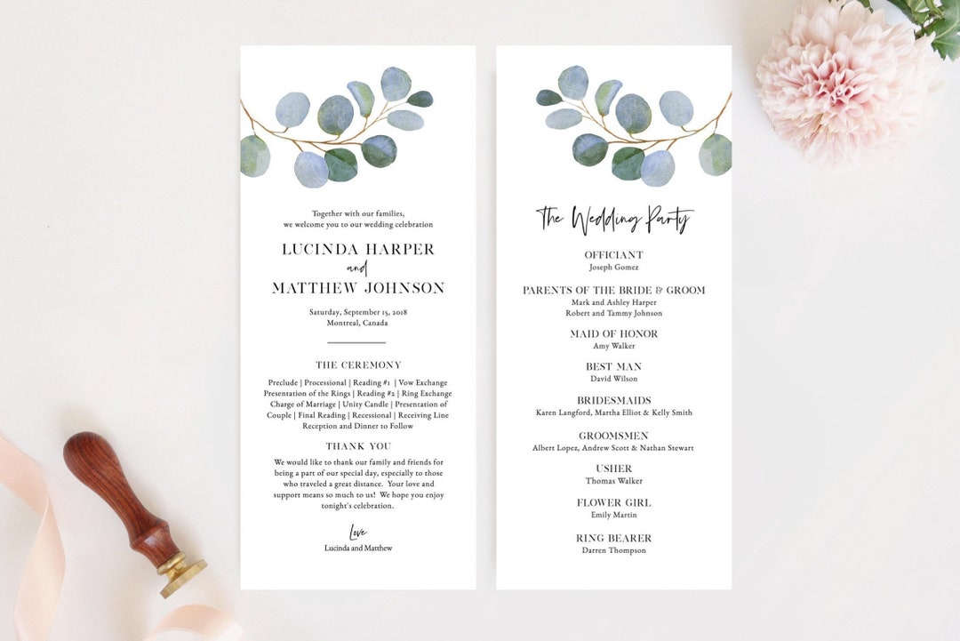 Editable Wedding Program Template, Greenery Wedding Program, Printable ...