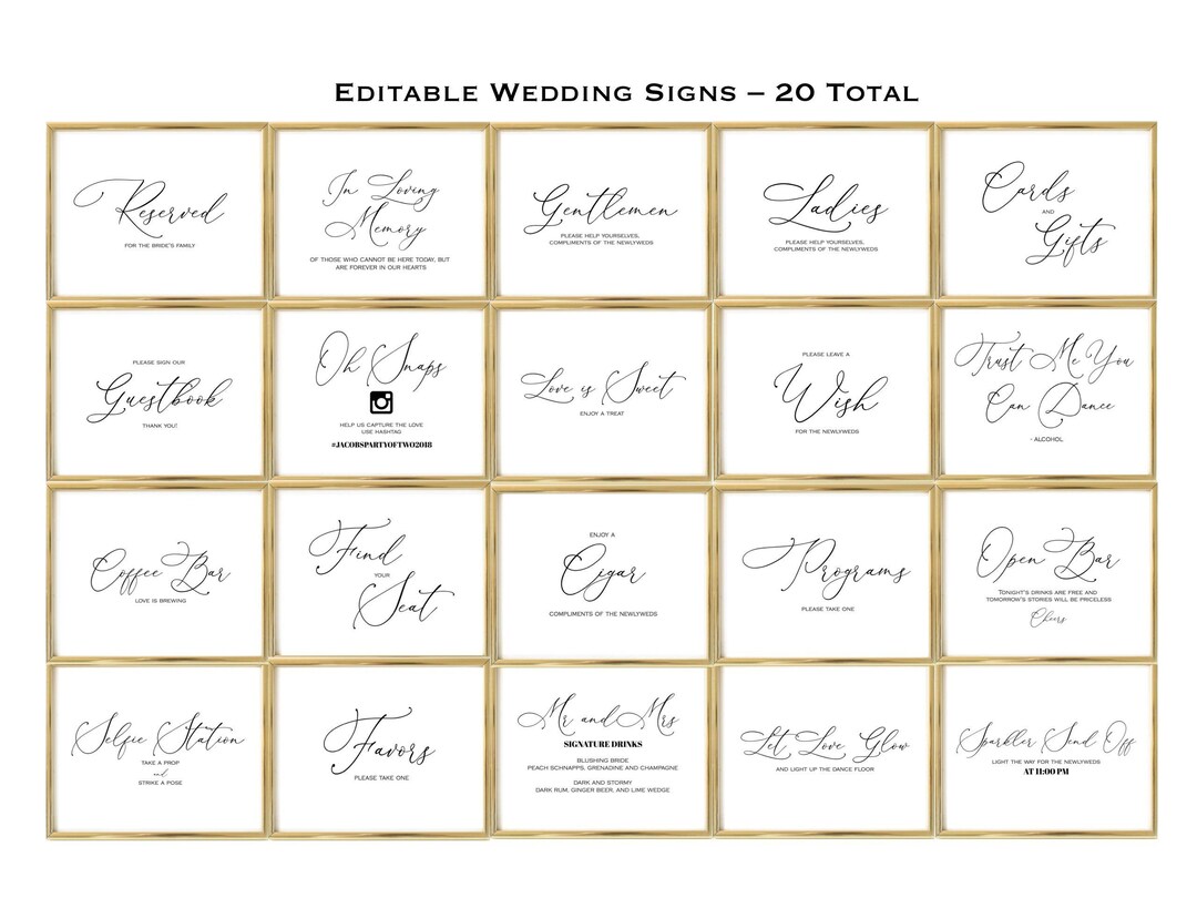 BUNDLE DEAL 20 Editable Wedding Signs, Includes 2 Sizes 7x5 and 10x8 ...