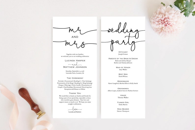 Editable Wedding Program Template Modern Wedding Program - Etsy