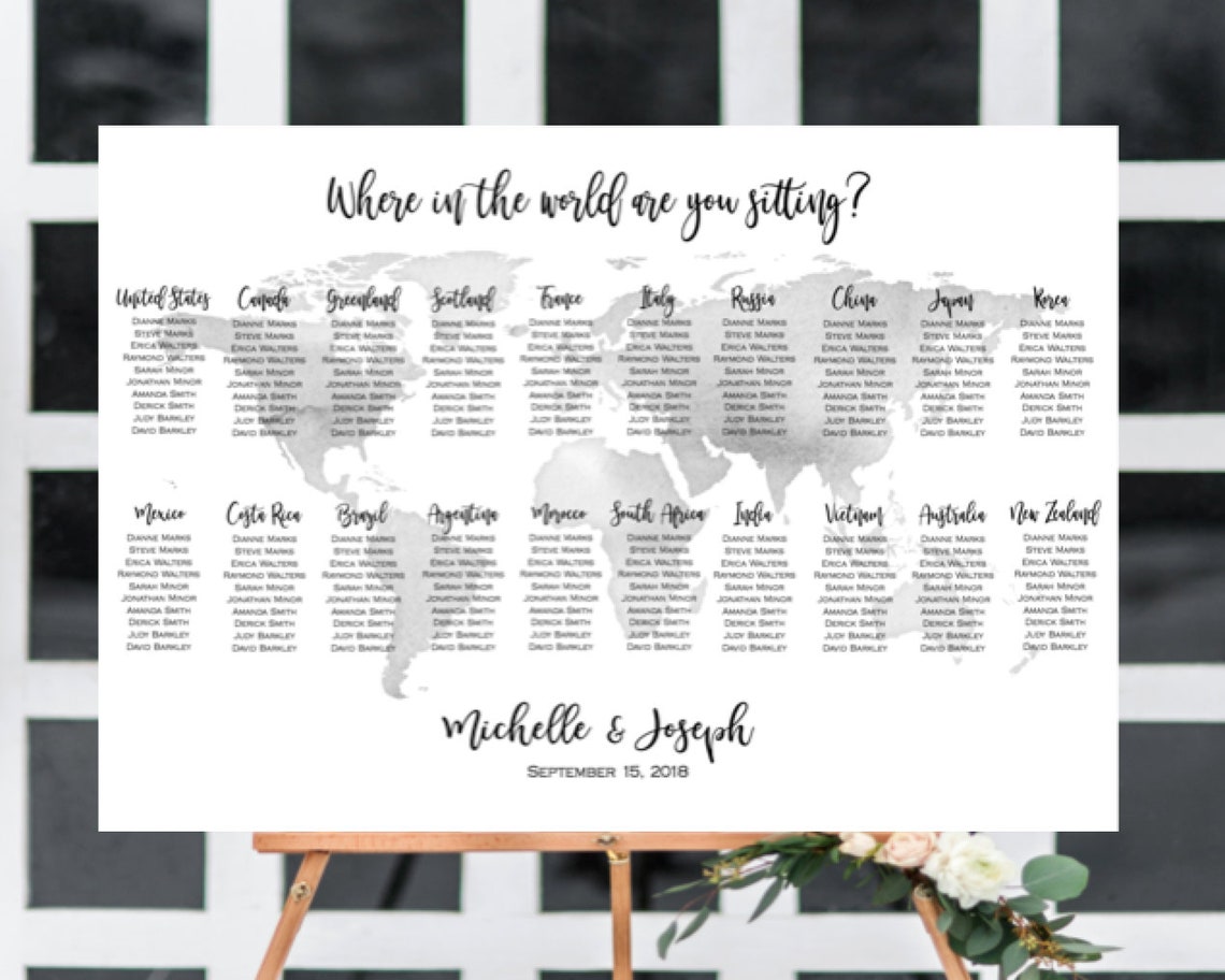 Editable World Map Seating Chart Includes 5 Table Sizes up - Etsy