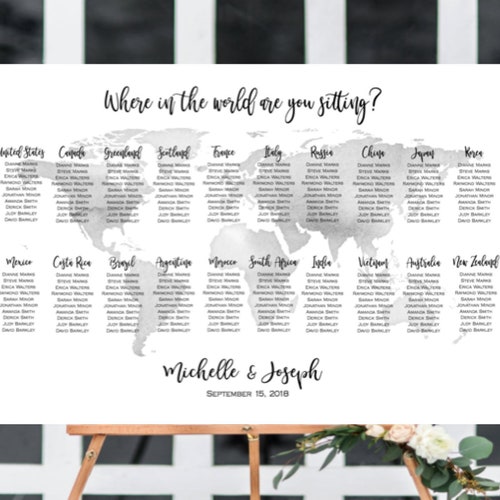 Editable Gold World Map Seating Chart Includes 5 Table Sizes - Etsy