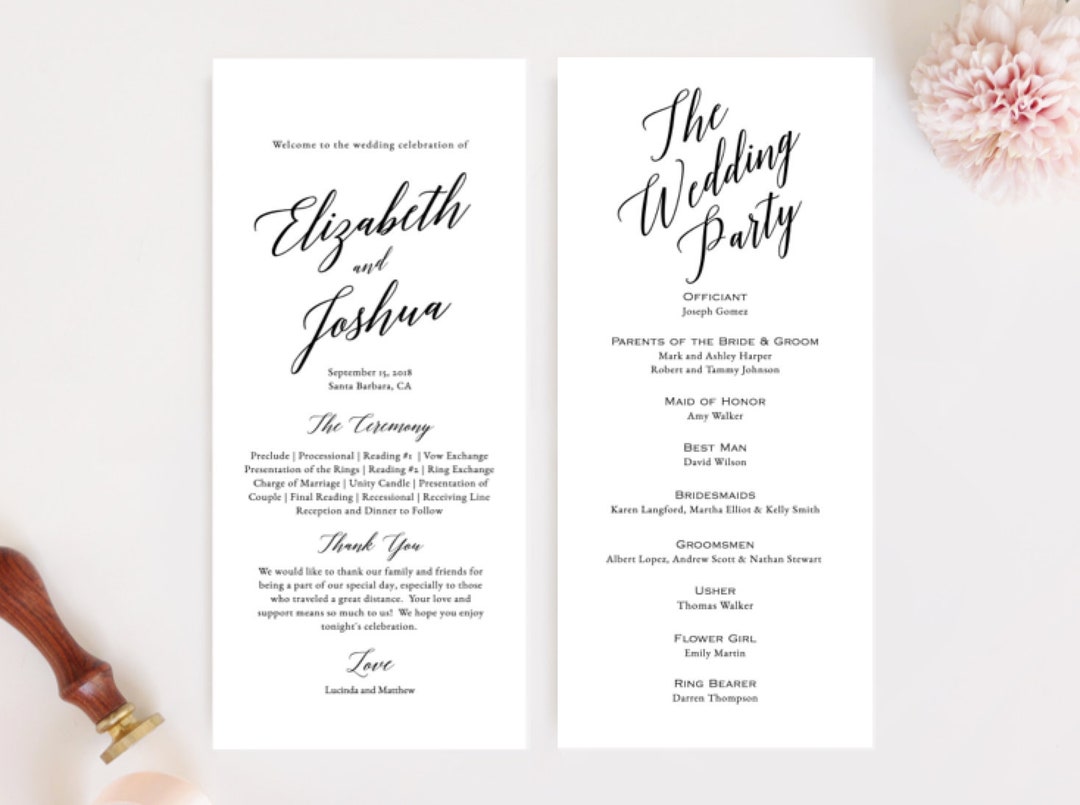 Editable Wedding Program Template, Modern Wedding Program, Printable ...