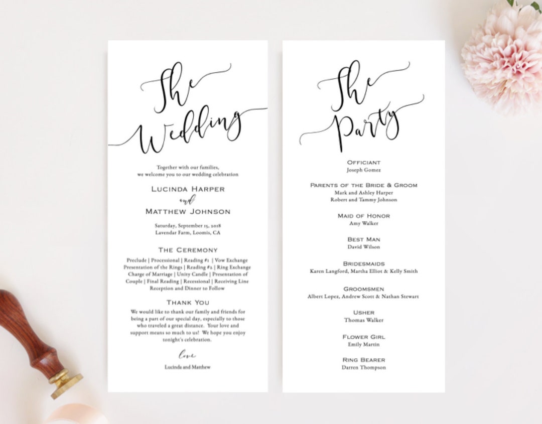 Editable Wedding Program Template, Simple Wedding Program, Printable ...