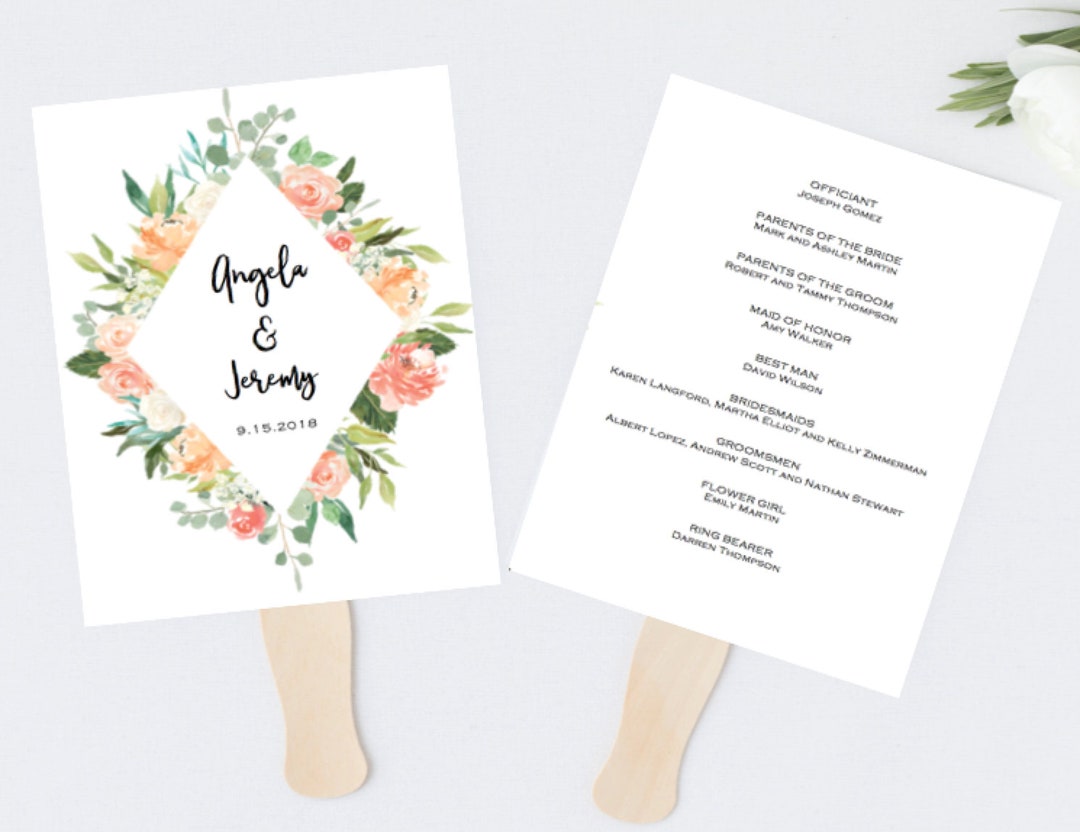 Editable Wedding Program Fan Template Floral Wedding Fan PDF - Etsy