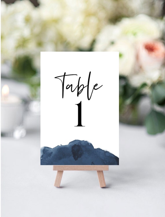 Editable Navy Watercolor Table Number Template Includes 2 | Etsy