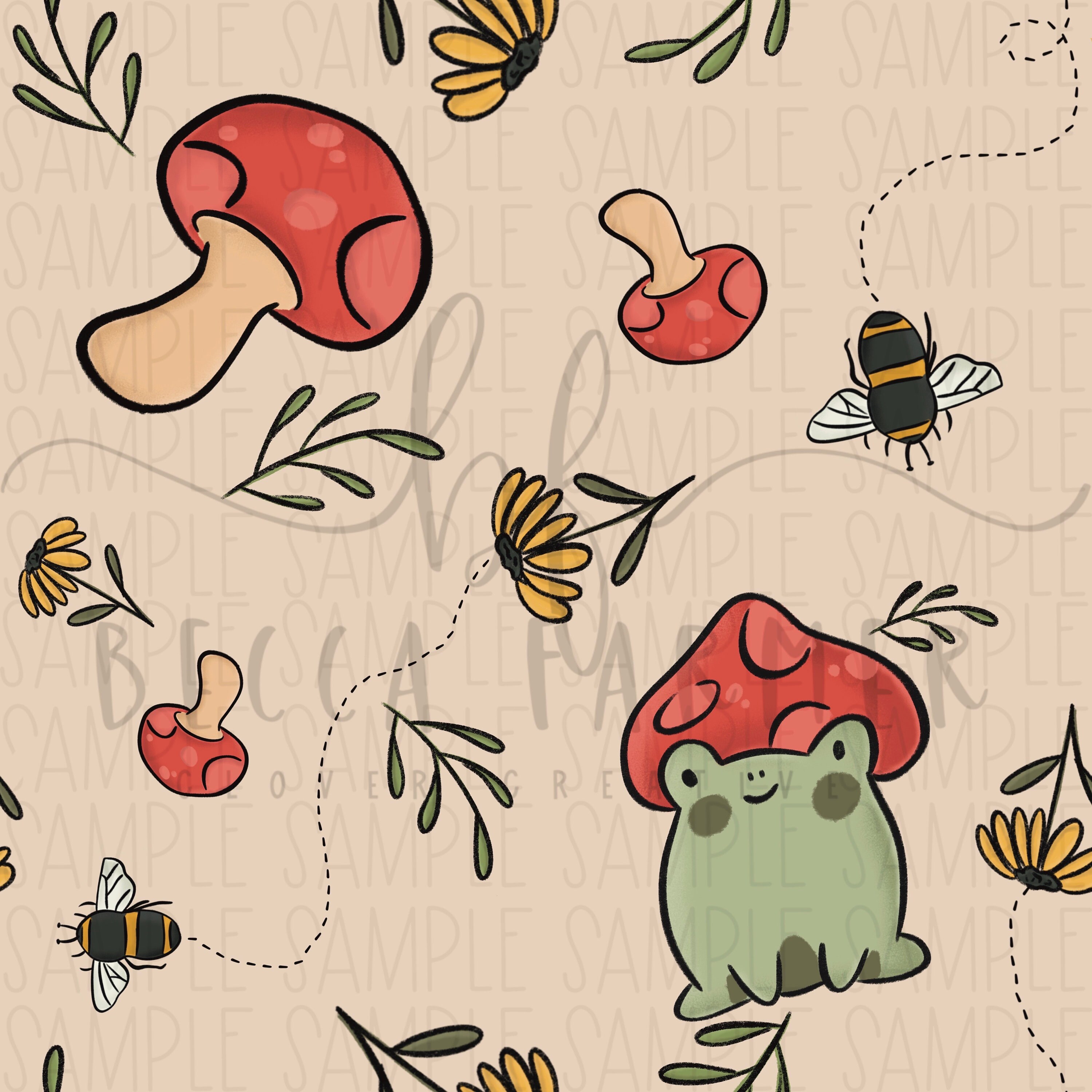 Mushroom Frog | Cottagecore | Seamless Pattern Designs - Etsy