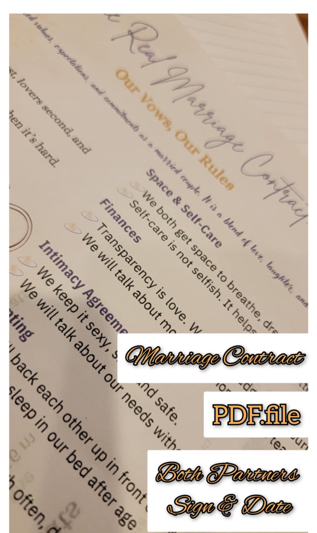 Marriage Contract Printable: Fun Romantic Wedding Keepsake (PDF ...