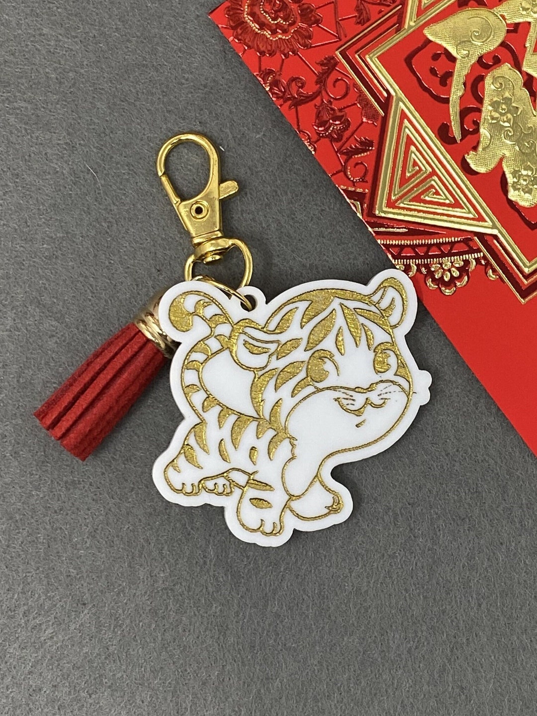 Chinese Zodiac Keychains Kawaii White Acrylic- Ox, Tiger, Rabbit ...
