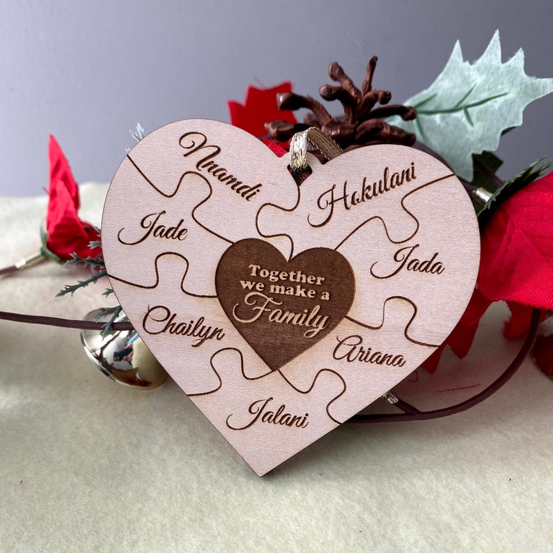 Family Puzzle Heart Ornament Wood Rustic Personalized - Etsy